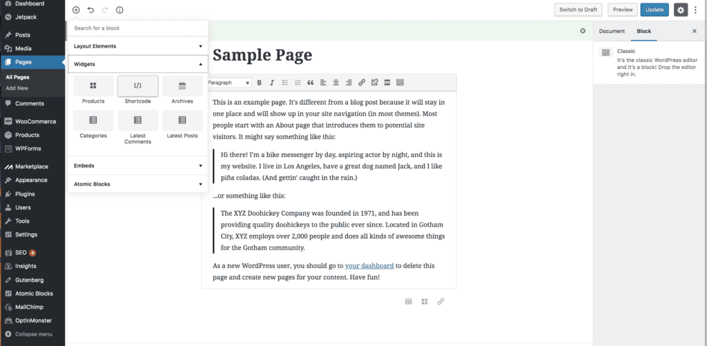 Adding Shortcodes in Gutenberg. - WP Tutoring.Com Adding Shortcodes in Gutenberg. - WP Tutoring.Com